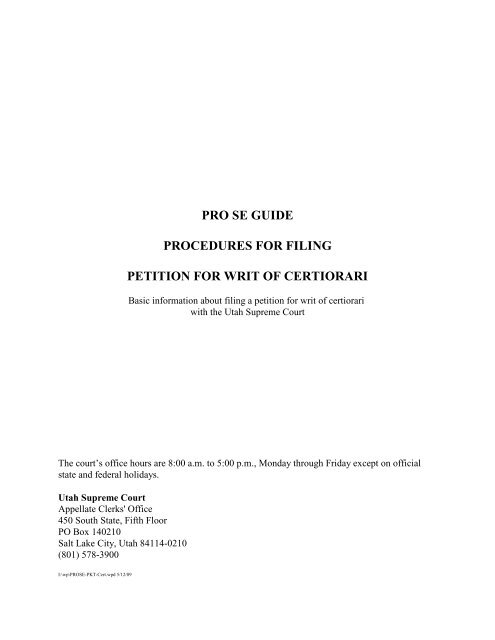 PRO SE GUIDE PROCEDURES FOR FILING ... - Utah State Courts