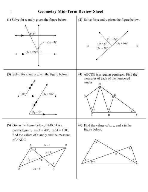Geometry MidTerm Review Sheet