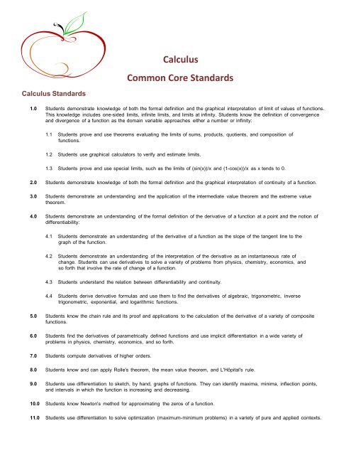 Calculus Common Core Standards