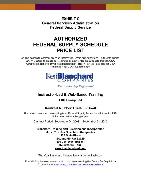 authorized federal supply schedule price list - Ken Blanchard