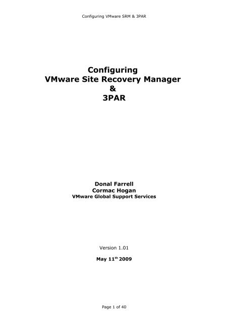 Configuring VMware Site Recovery Manager & 3PAR - VMware Communities