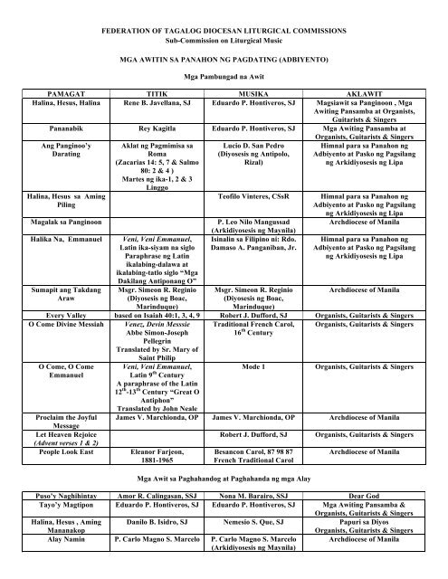 FEDERATION OF TAGALOG DIOCESAN LITURGICAL ... - Magsimba.