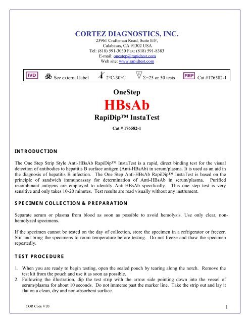 HbsAb (Serum Test) Rapid Test (Strip) - ELISA kits - Rapid tests