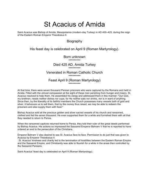 St Acacius of Amida - The Mystical Side of God