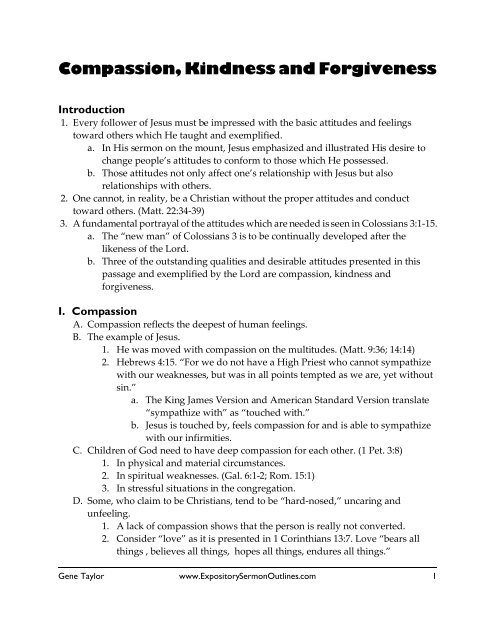 Compassion, Kindness and Forgiveness - Free Sermon Outlines