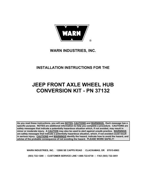 jeep front axle wheel hub conversion kit - pn 37132 - Warn