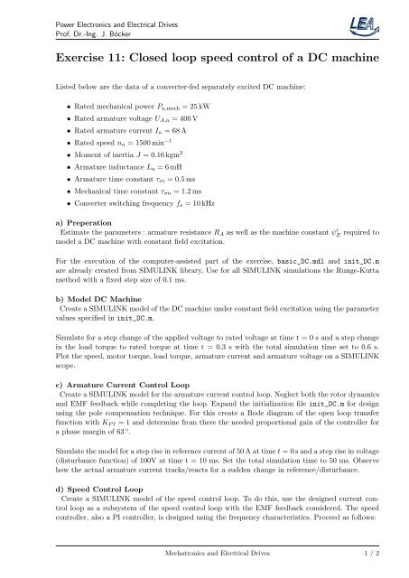 Exercise 11: Closed loop speed control of a DC machine