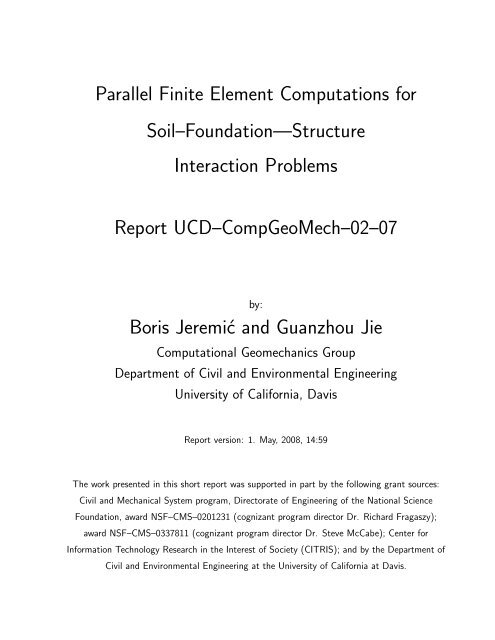 Parallel Finite Element Computations for Soil ... - Boris Jeremic