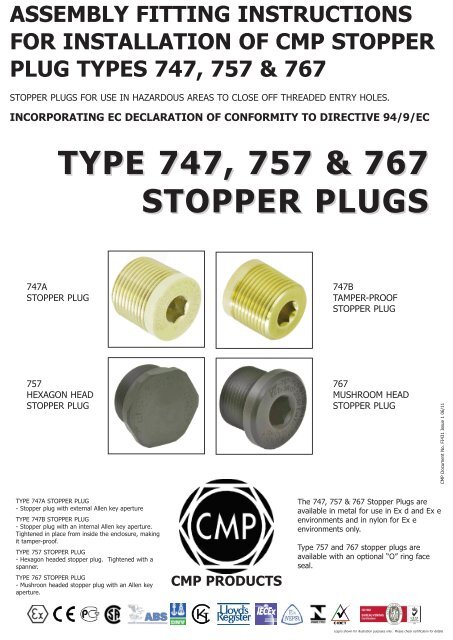 TYPE 747, 757 & 767 STOPPER PLUGS - CMP Products