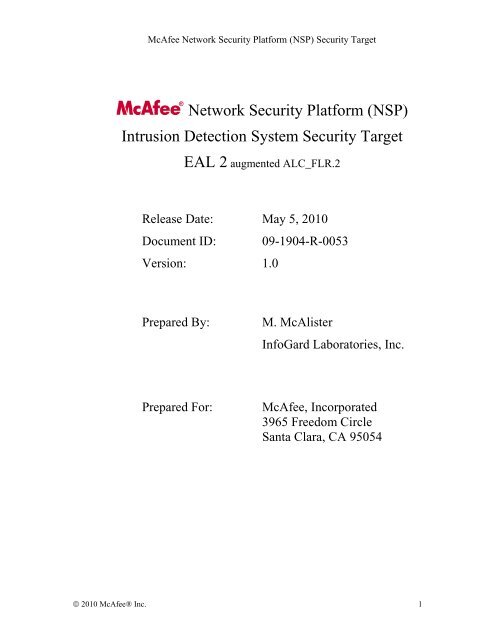 McAfee NSM Security Target - Common Criteria