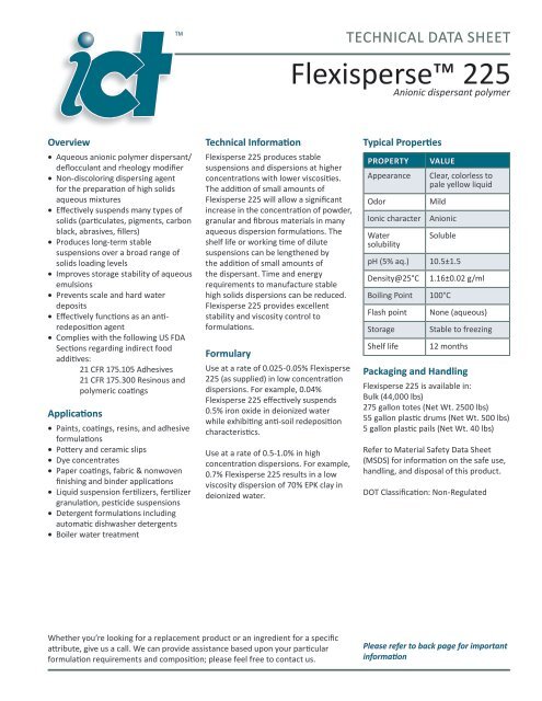 Technical Data Sheet - Innovative Chemical Technologies, Inc.