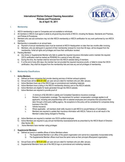 International Kitchen Exhaust Cleaning Association Policies ... - IKECA