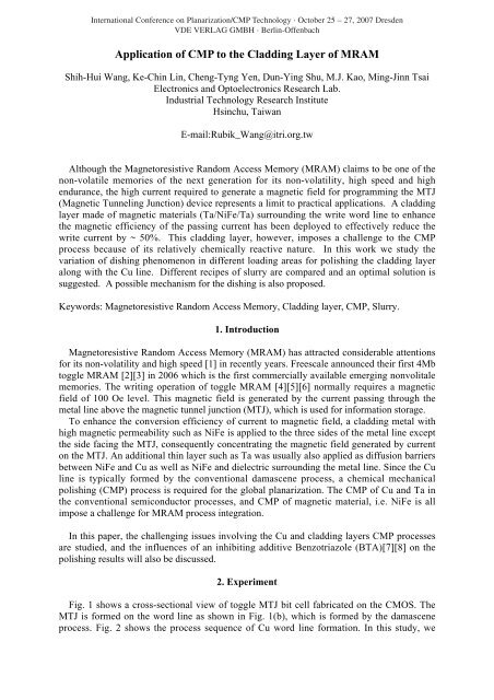 3.3 Application of CMP to the Cladding Layer of MRAM ...