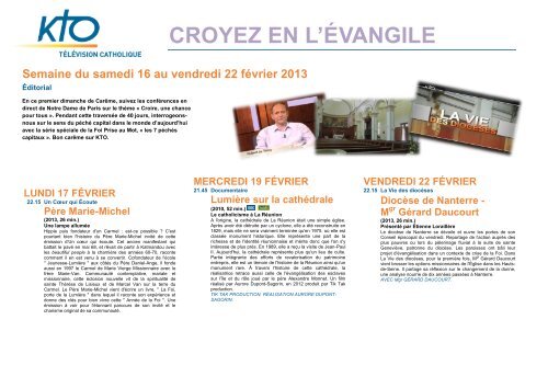 Programme hebdomadaire de la chaîne KTO