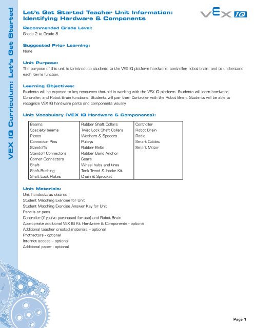 VEX IQ Curriculum: Let's Get Started - VEX Robotics