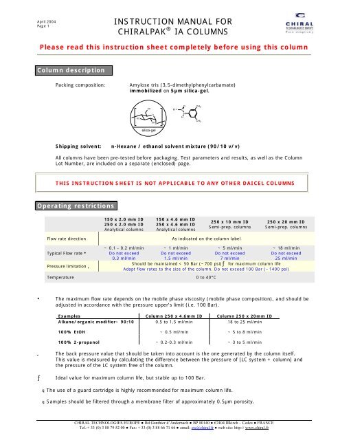 Chiralpak IA (Manual) - Hplc.eu