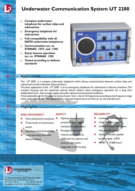 Technical Data Underwater Communication System UT 2200