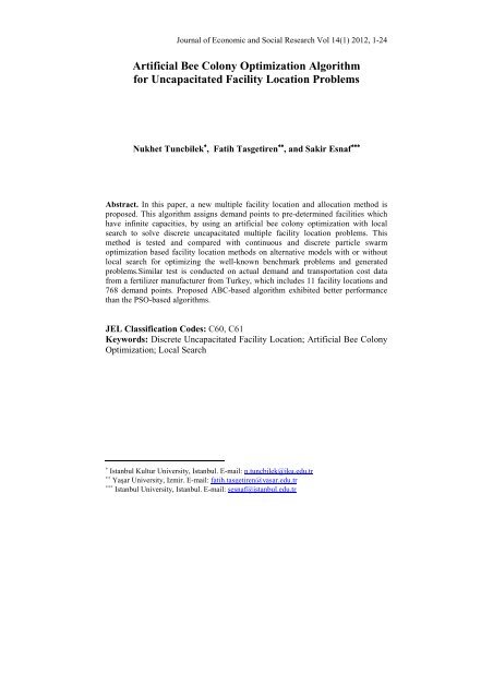 Artificial Bee Colony Optimization Algorithm For Uncapacitated