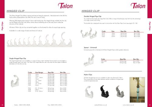 Talon pipe clips
