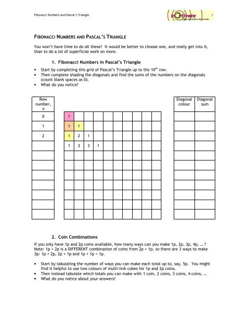 Fibonacci Numbers and Pascal's Triangle - Motivate...