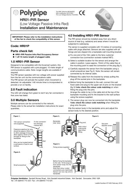 HR01-PIR Sensor Installation and Maintenance - Polypipe