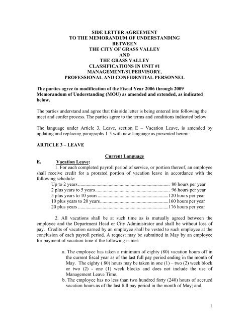 1 side letter agreement to the memorandum of understanding ...