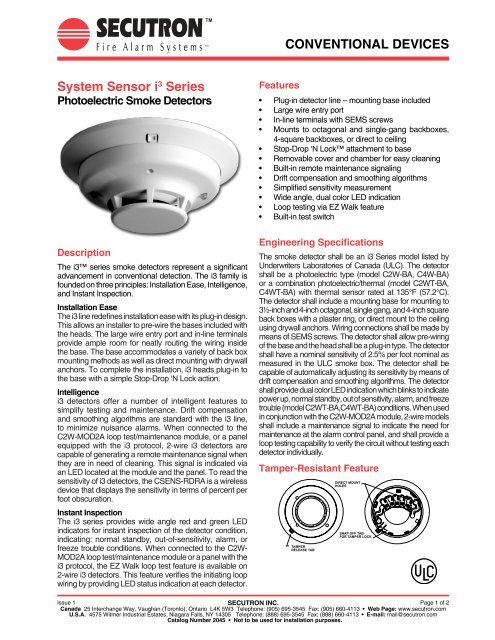 CONVENTIONAL DEVICES System Sensor i3 Series - Secutron