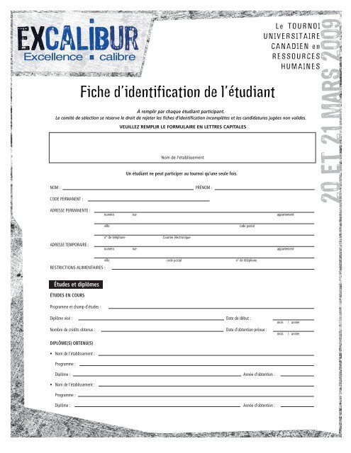 Fiche d'identification de l'Ã©tudiant