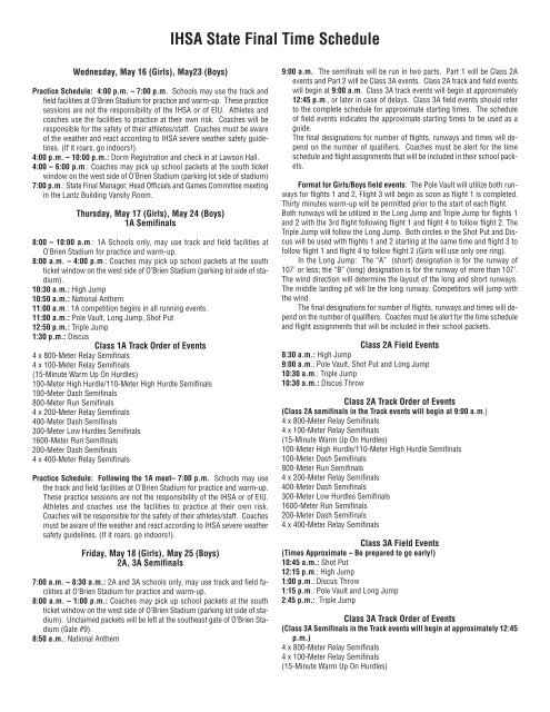IHSA State Final Time Schedule