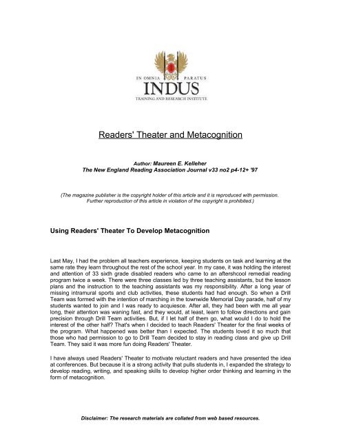 Readers' Theater and Metacognition - ITARI