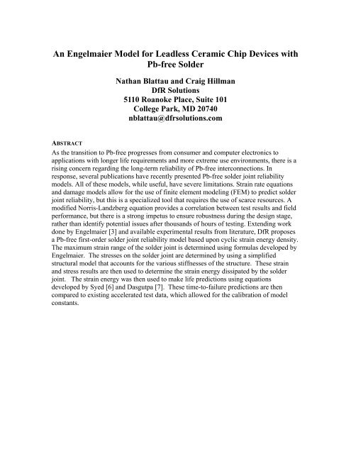 An Engelmaier Model for Leadless Ceramic Chip ... - DfR Solutions