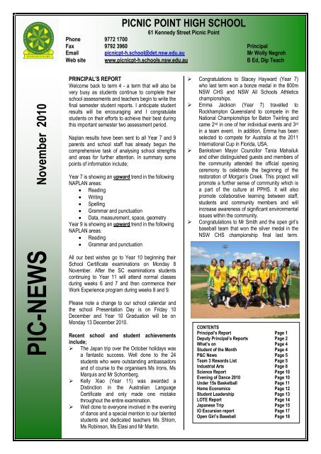PRINCIPAL'S REPORT - Picnic Point High School