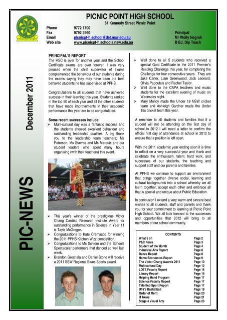 PRINCIPAL'S REPORT - Picnic Point High School