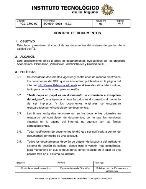 Control de Documentos - Instituto TecnÃ³logico de La Laguna - DGEST