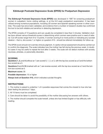 Edinburgh Postnatal Depression Scale (EPDS) - UCSF Fresno