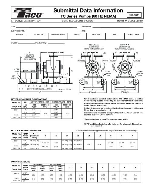 Submittal Data Information TC Series Pumps (60 Hz ... - Taco-Hvac