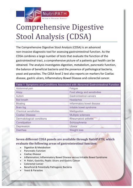 Comprehensive Digestive Stool Analysis (CDSA) - NutriPATH