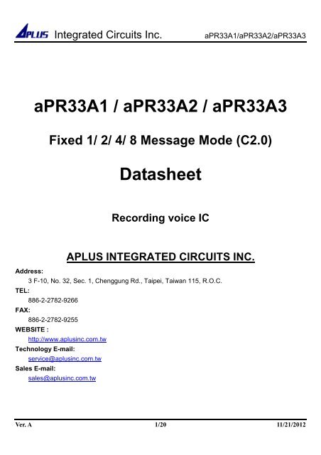aPR33A1 / aPR33A2 / aPR33A3 Datasheet - Sunrom Technologies