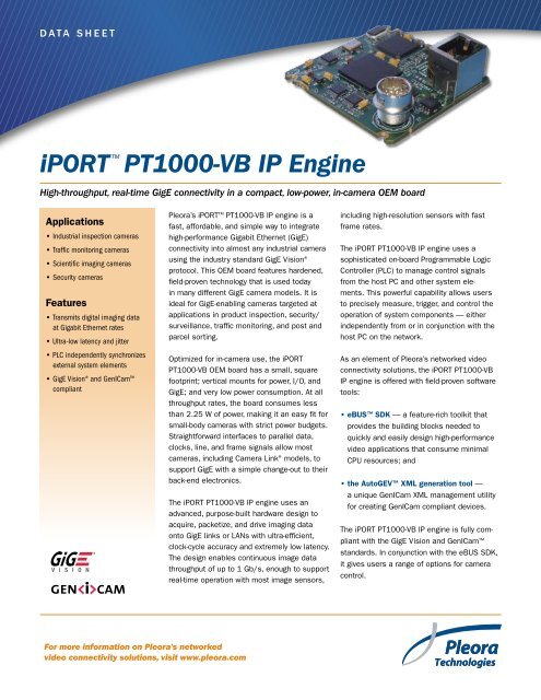 iPORTâ ¢ PT1000-VB IP Engine - Pleora Technologies