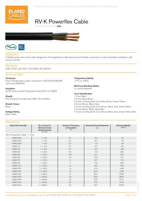 RV-K Powerflex Cable - Eland Cables