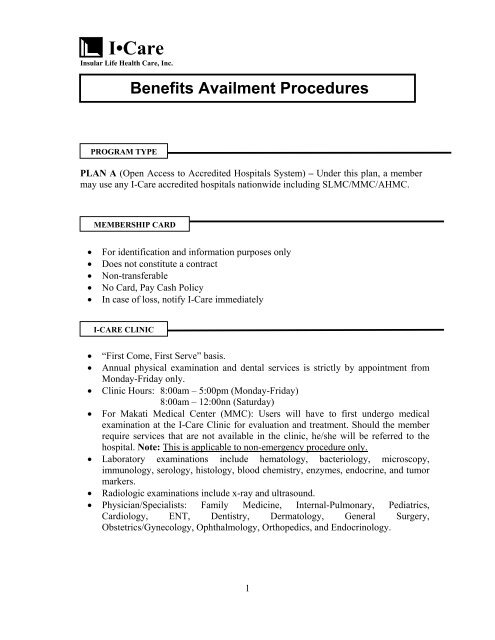 Availment Procedures - Insular life Health care