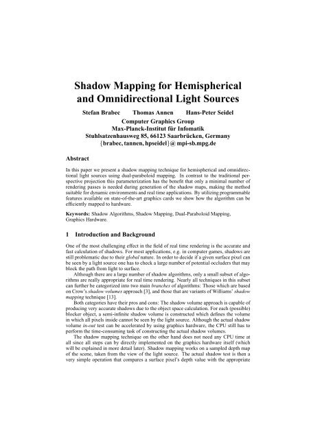 Shadow Mapping For Hemispherical And Omnidirectional Light Sources