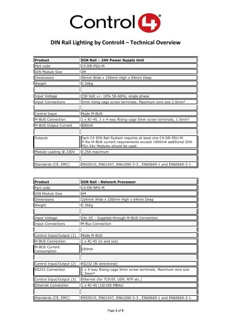 DIN Rail Lighting by Control4 Ã¢Â€Â“ Technical Overview