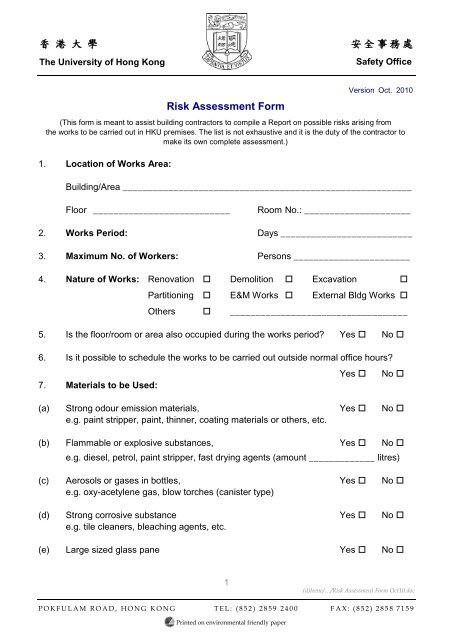 Safety Fall Risk Assessment Form Assessment Form Risk Assessment