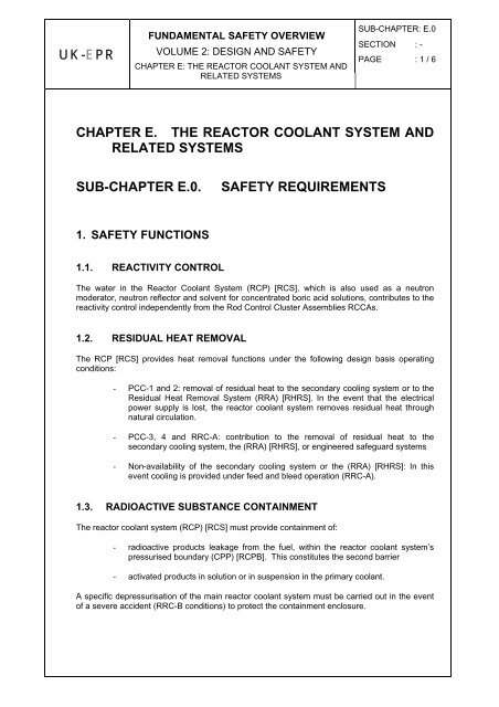 uk-epr chapter e. the reactor coolant system and related systems ...