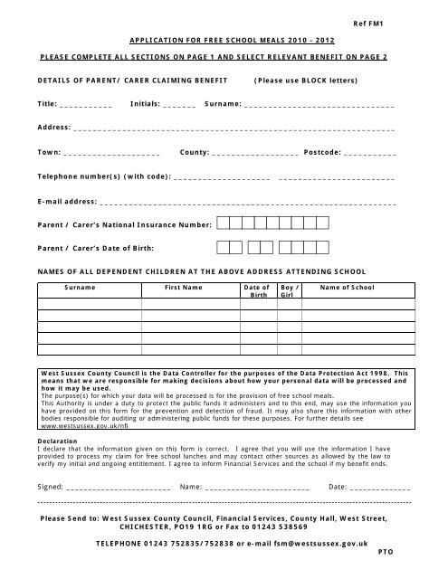 Free School Meals Form