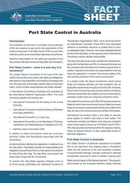 Port State Control in Australia - Australian Maritime Safety Authority