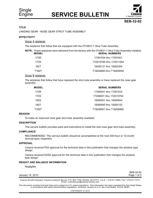 service bulletin - Cessna