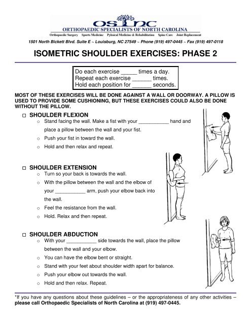 Isometric Shoulder Exercises Handout Isometric Shoulder Exercises Handout
