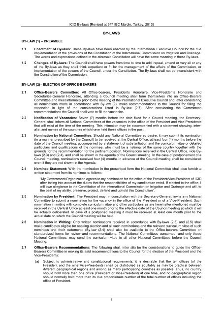 ICID By-laws - International Commission on Irrigation & Drainage